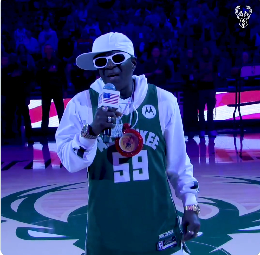 Yeah Boy! Flavor Flav Sings National Anthem At Hawks vs. Bucks Game
