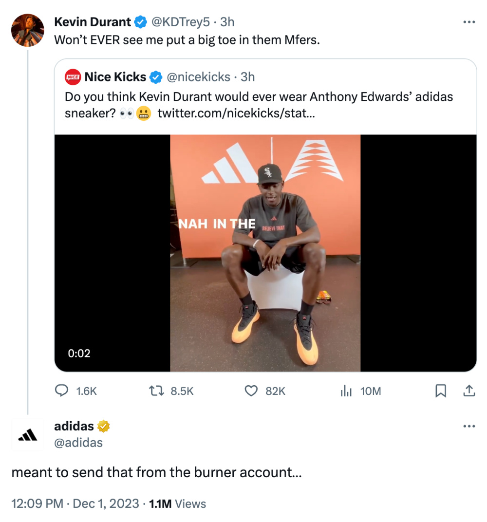 Twitter Fingers: Adidas Calls Kevin Durant 'Dusty'