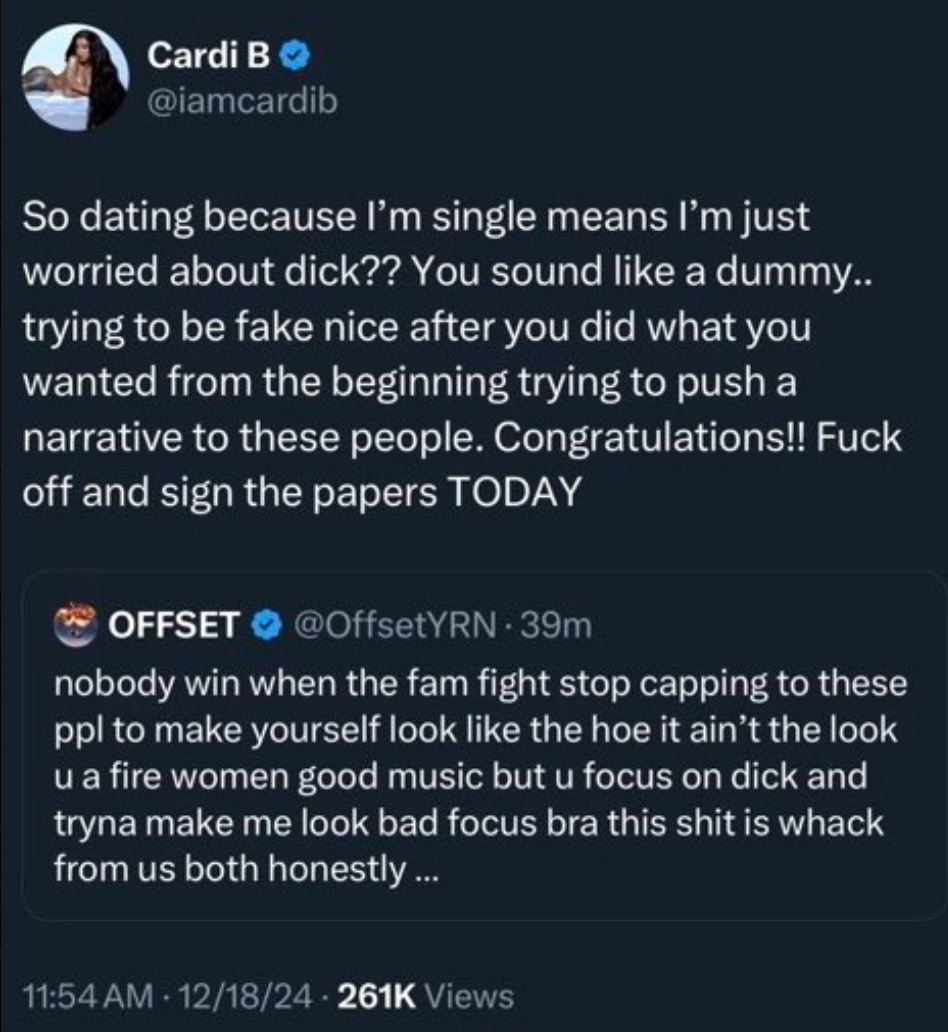 Cardi B & Offset Font-Fight On Twitter: ‘F**k Off & Sign The Papers Today’